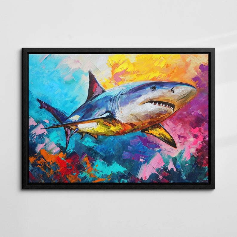 Shark Sea Animal Abstract Oil Painting Colourful Paint Splatter Style ...