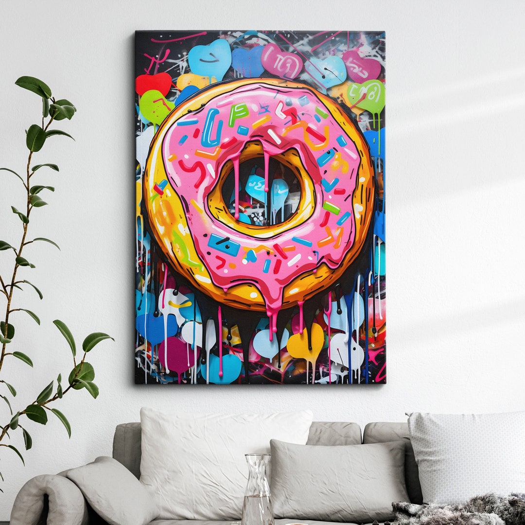 Fun Doughnut Graffiti Bakery Treat Abstract Oil Painting Wall Art ...
