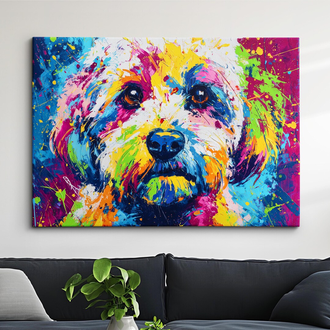 Colorful Cockapoo Abstract Oil Painting Wall Art Framed Canvas Poster ...