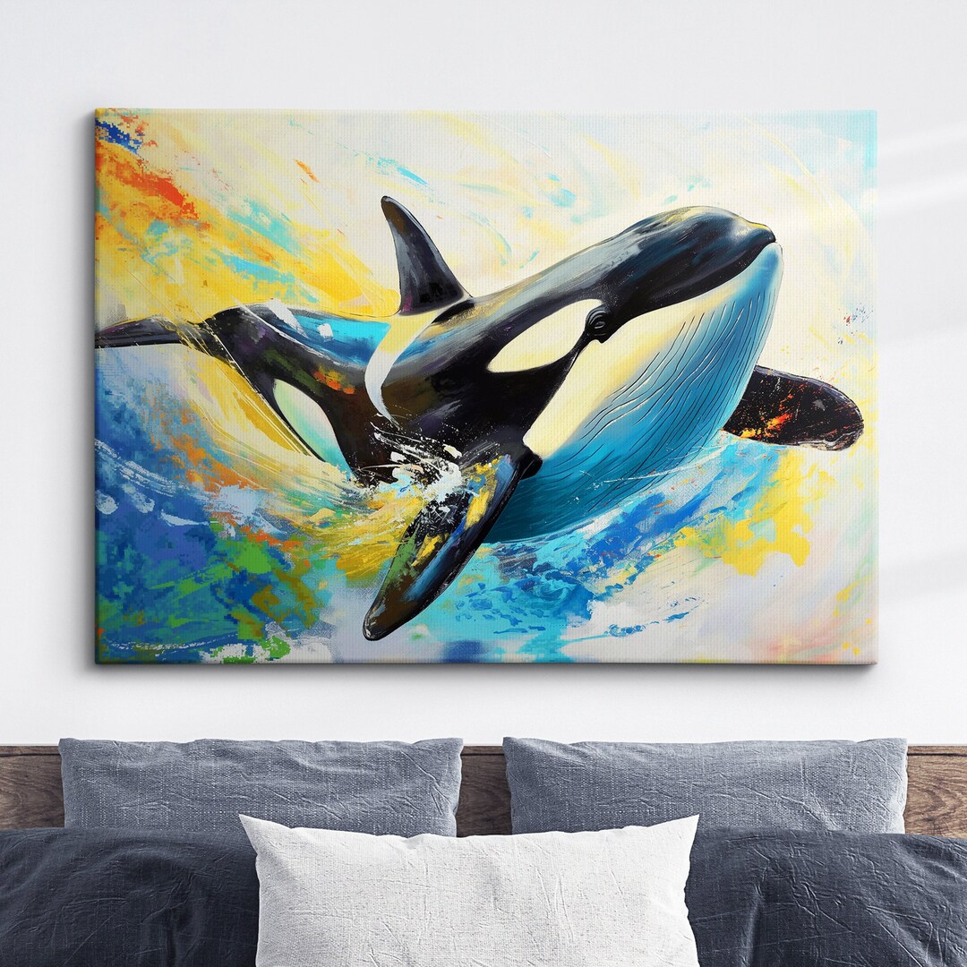 Orca Killer Whale Animal Abstract Oil Painting Colourful Paint Splatter ...