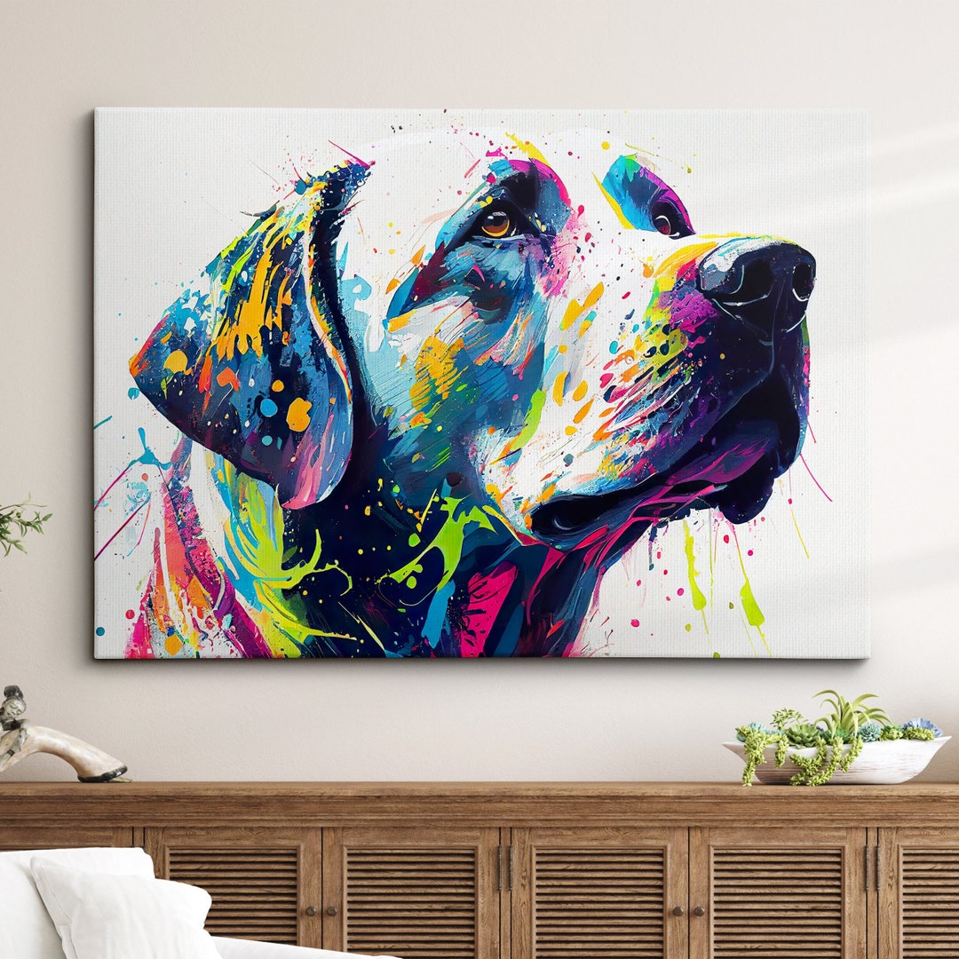 Labrador Dog Pet Abstract Modern Oil Painting Splatter Wall Art, Framed ...