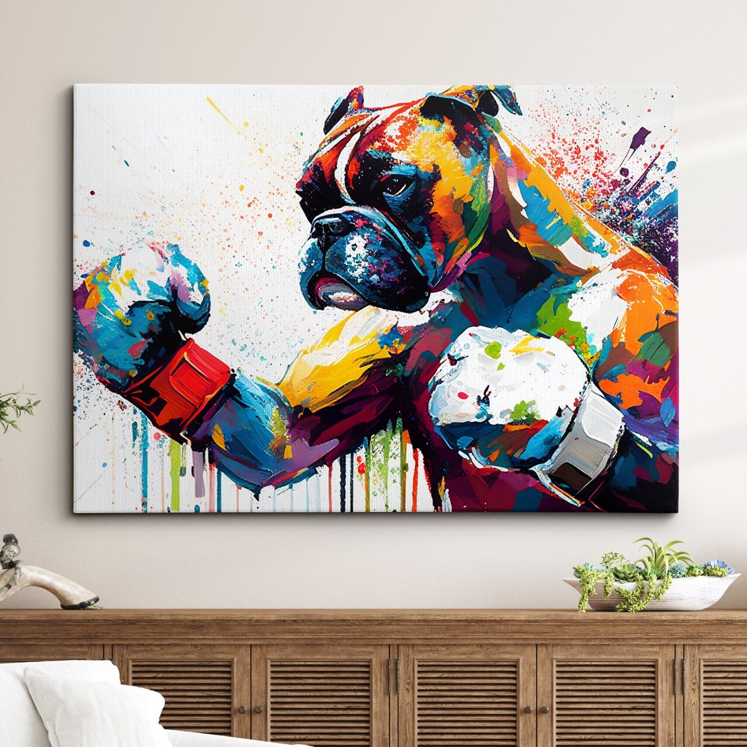 Boxer Boxing Gloves Abstract Dog Pet Animal Painting Splatter Wall Art ...