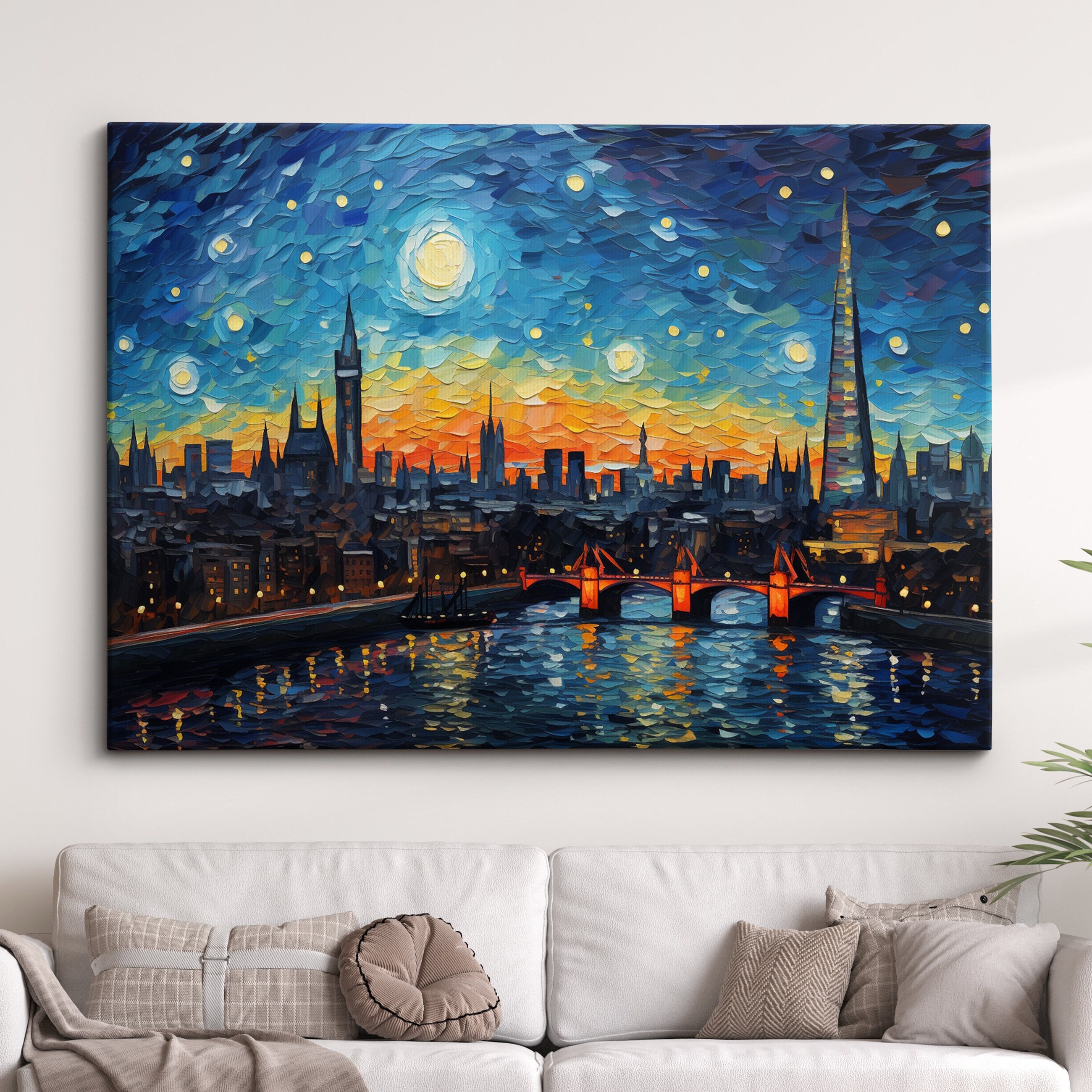 London Starry Night Paint Abstract Art Oil Painting Wall Art - Etsy