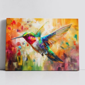 Hummingbird Abstract Bird Oil Painting Splatter Style Pet Animal Flying ...