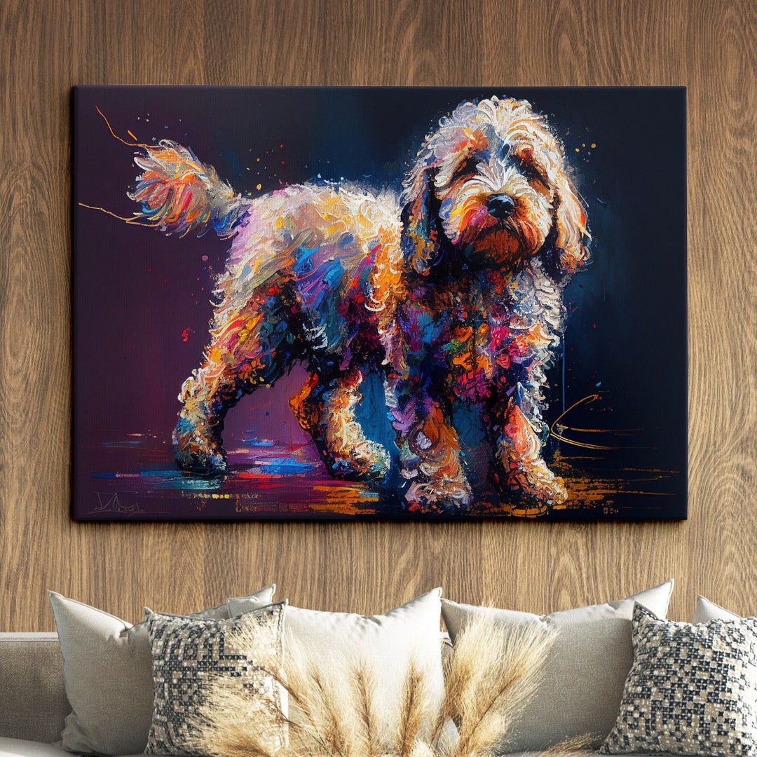 Colorful Cockapoo Dog Pet Abstract Modern Oil Painting Wall Art, Framed ...