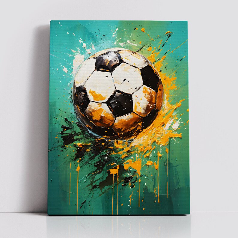 Football Sports Soccer Ball Oil Painting Splatter Style Wall Art Framed ...