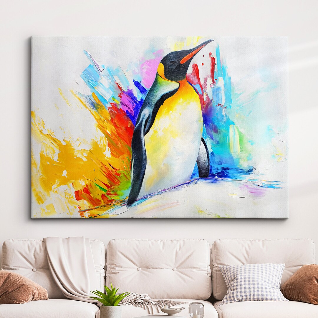Penguin Animal Abstract Oil Painting Colourful Paint Splatter Style ...