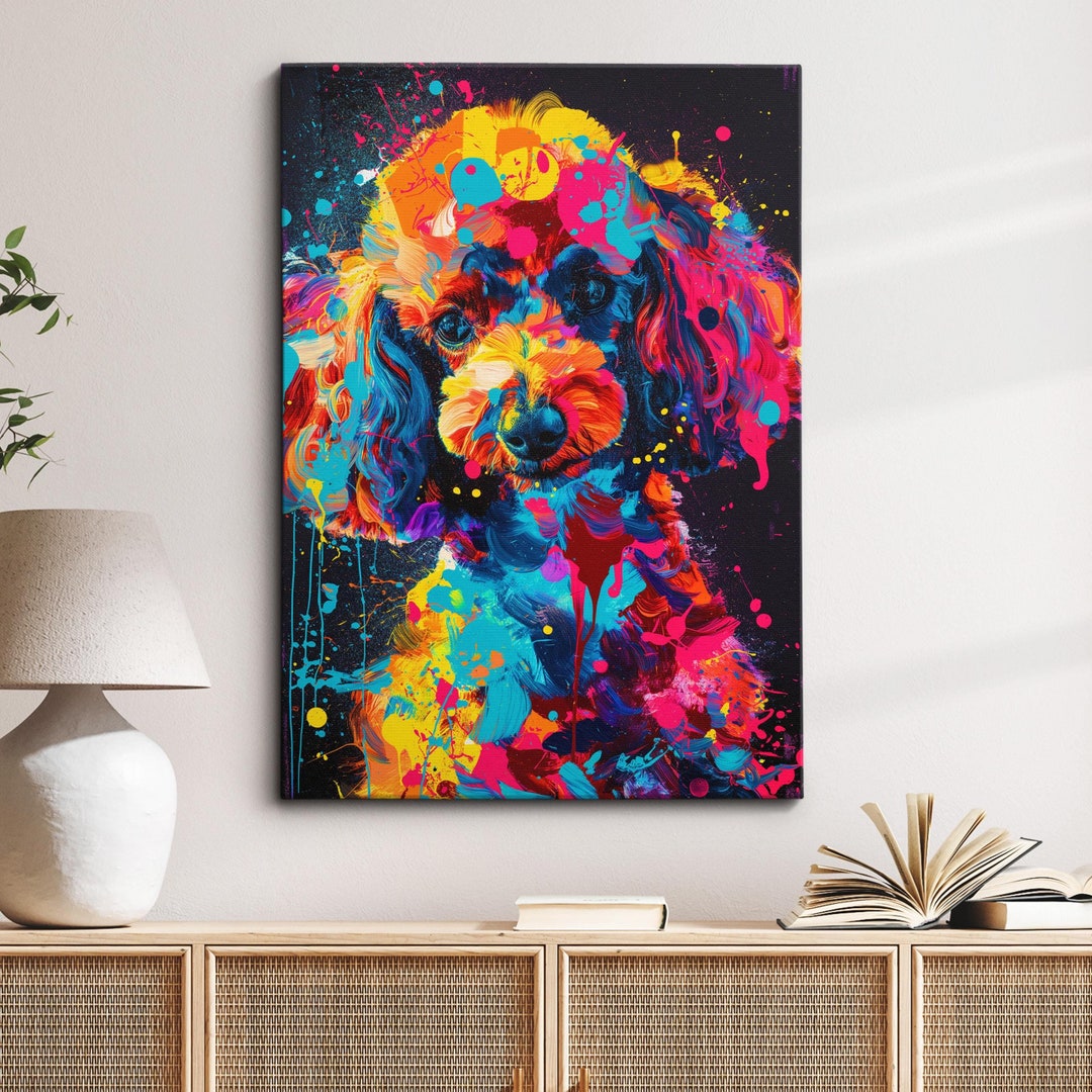 Colorful Poodle Fun Animal Dog Pet Lover Abstract Oil Painting Wall Art ...