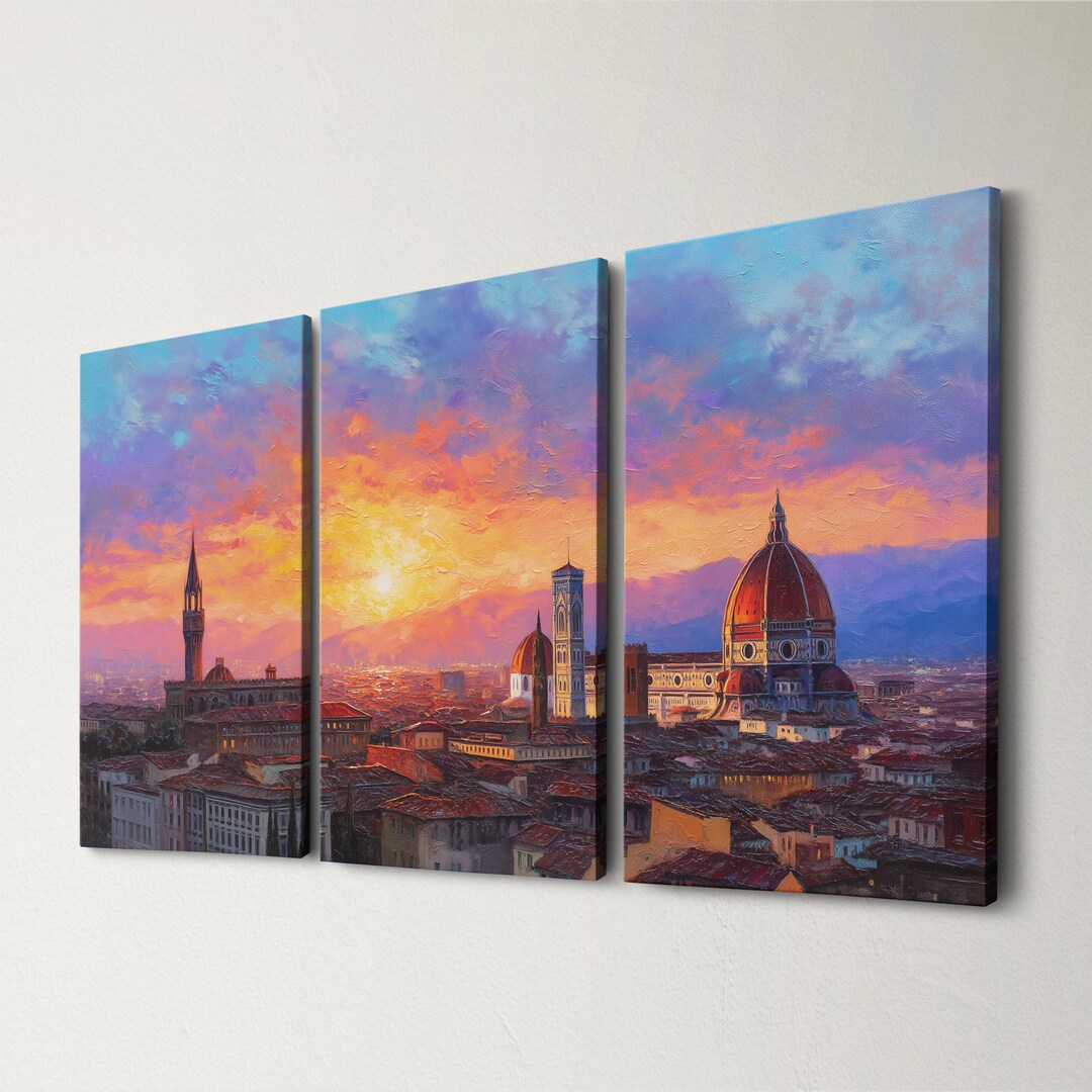 Florence Skyline 3 Panel Split Canvas Wall Art Italy Duomo at Sunset ...