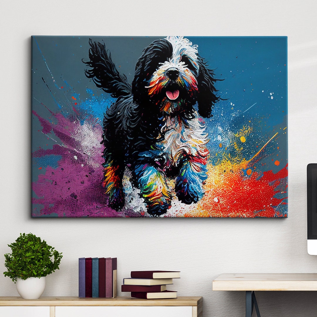 Colorful Cockapoo Dog Pet Abstract Modern Oil Painting Wall Art, Framed ...
