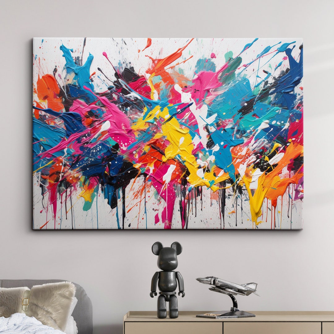 Colorful Paint Splash Abstract Oil Painting Splatter Style Wall Art ...