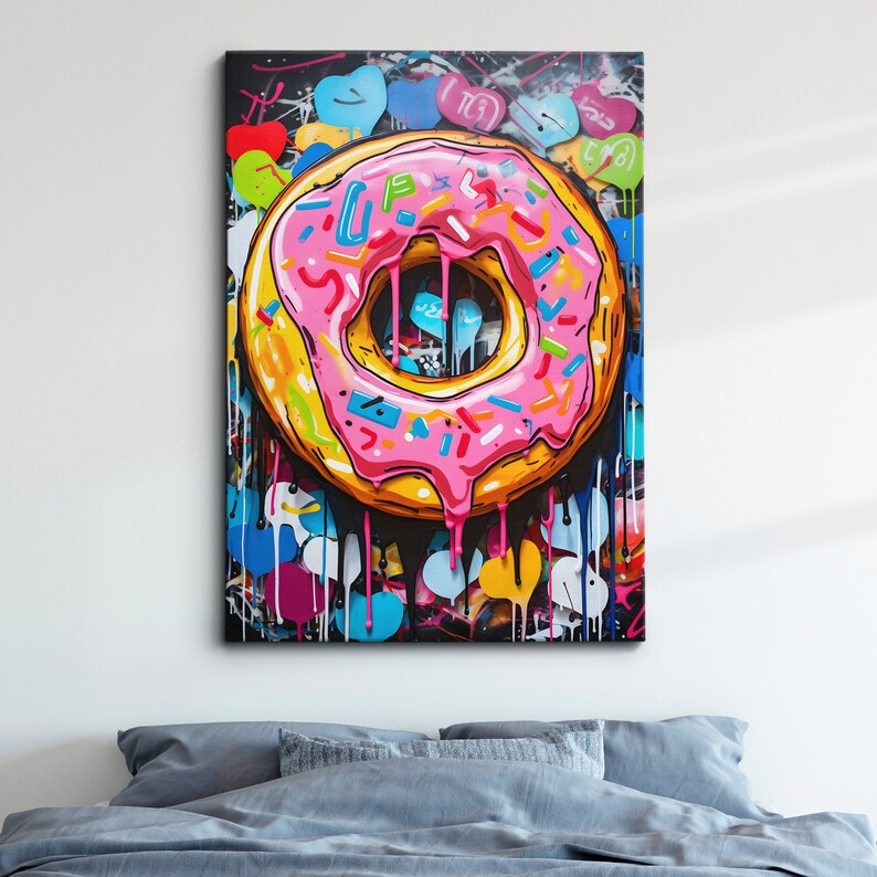 Fun Doughnut Graffiti Bakery Treat Abstract Oil Painting Wall Art ...
