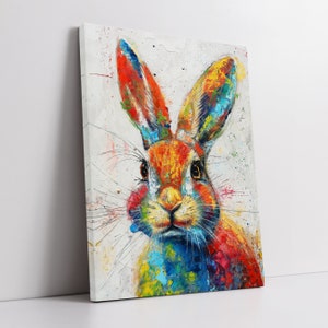 Colorful Rabbit Animal Abstract Oil Painting Splatter Style Wall Art ...
