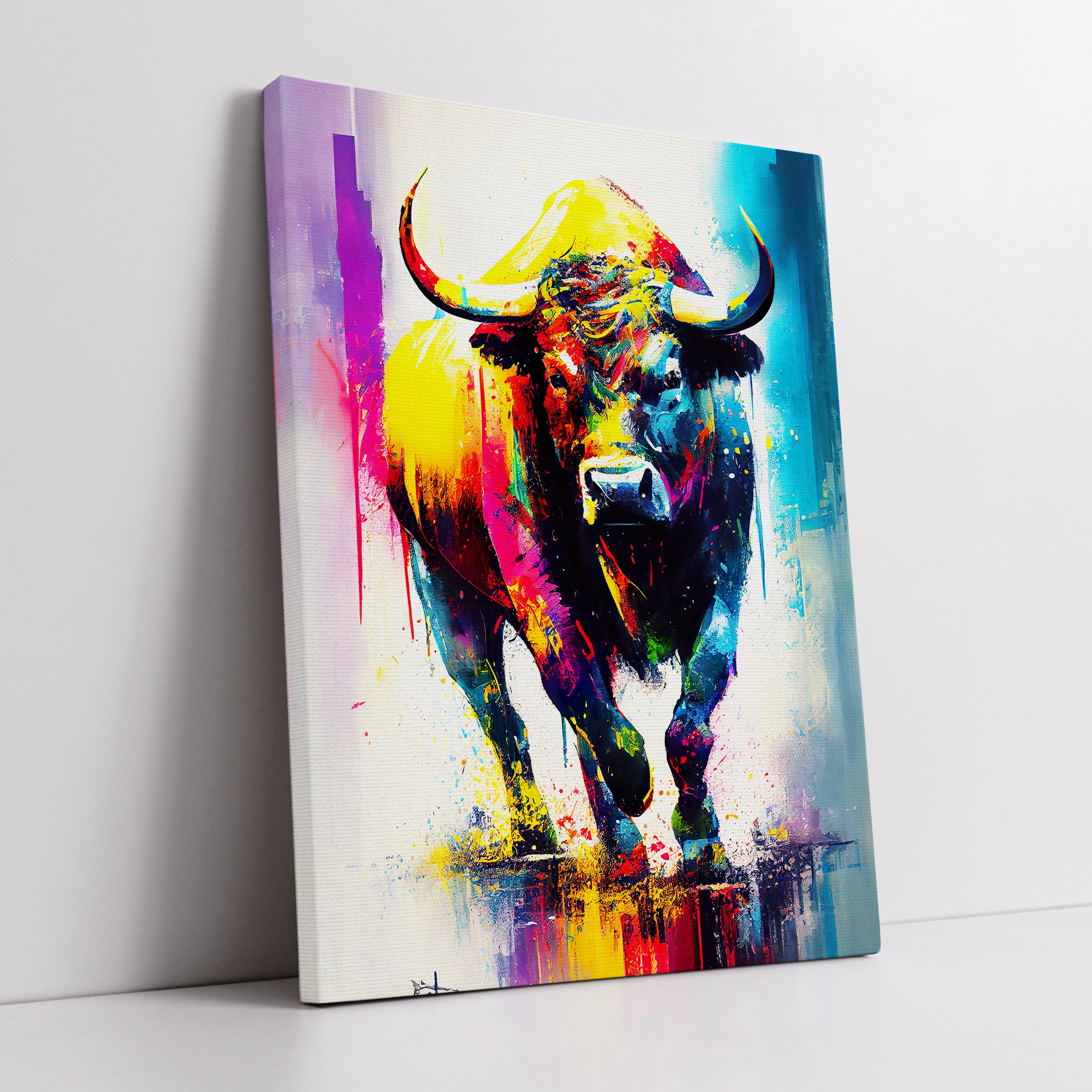 Bull Abstract Oil Painting Wall Art Animal Framed Canvas Poster Print ...