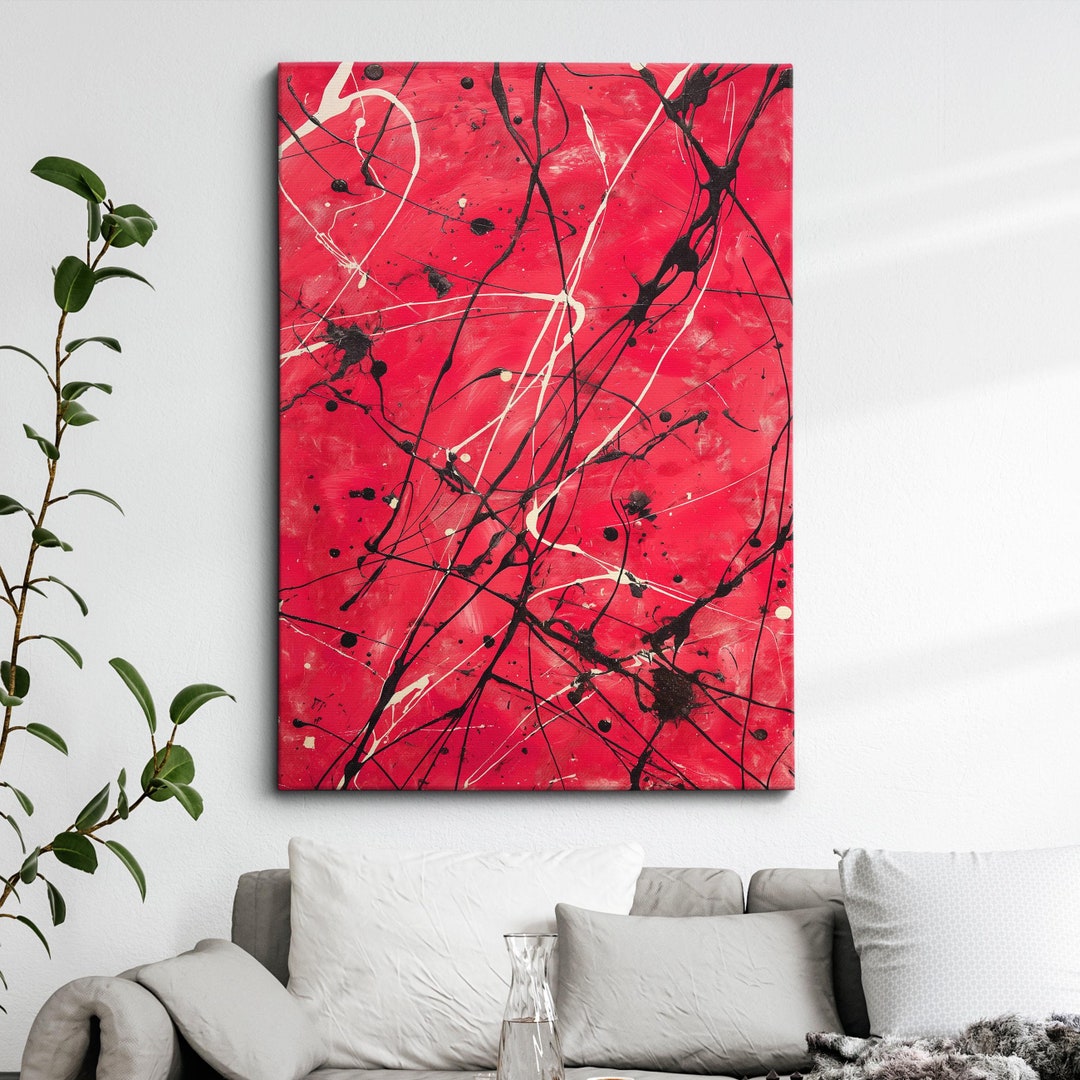 Modern Abstract Red & Black Free Form Exhibition Oil Painting Wall Art ...