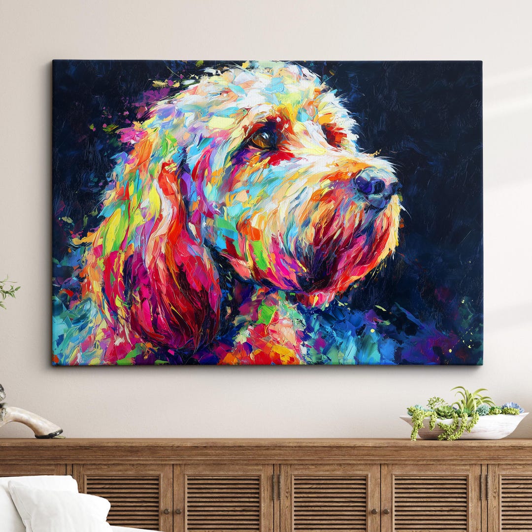 Colorful Cockapoo Abstract Oil Painting Wall Art, Framed Canvas Poster ...