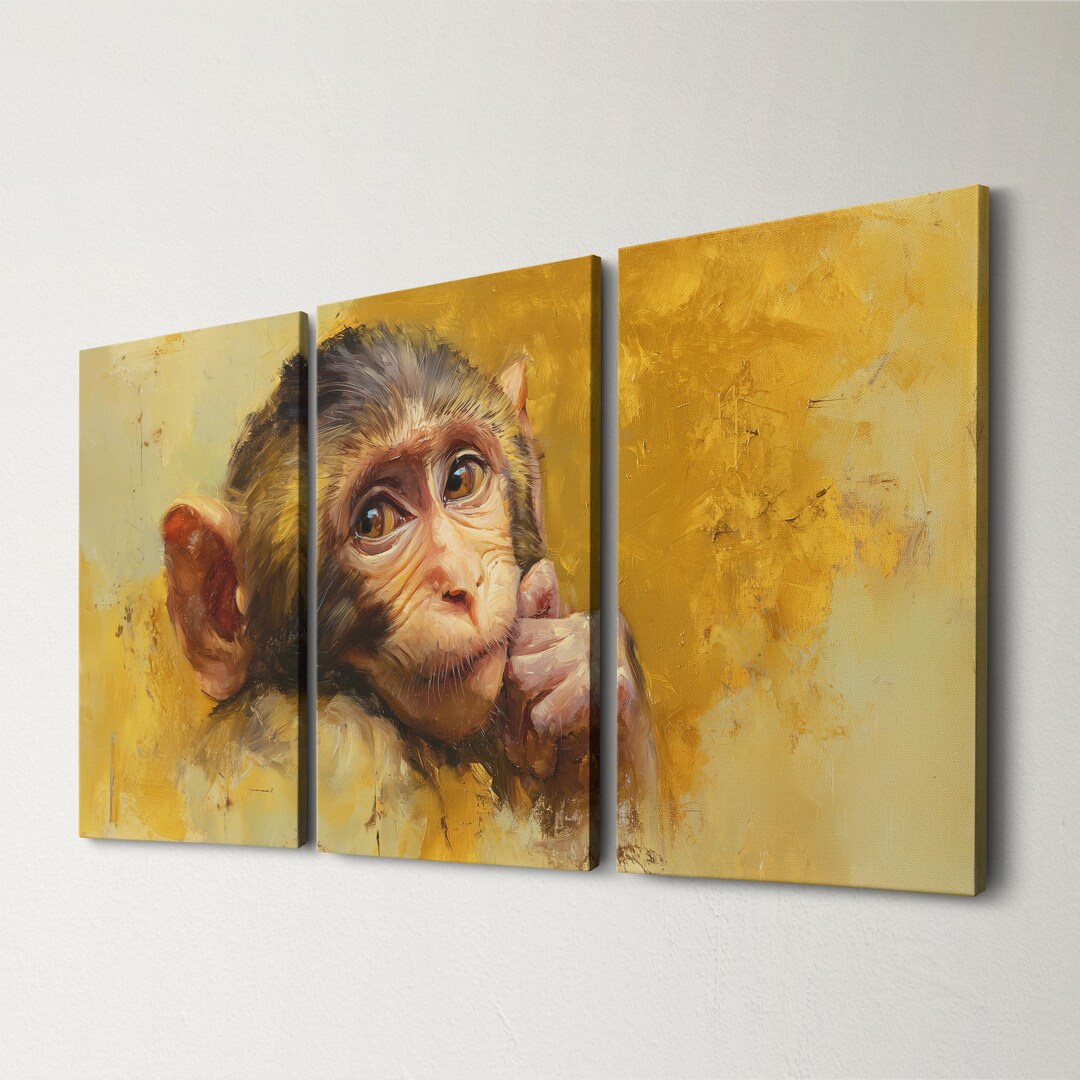 Baby Monkey Pastel Abstract 3 Panel Split Canvas Painting Home ...