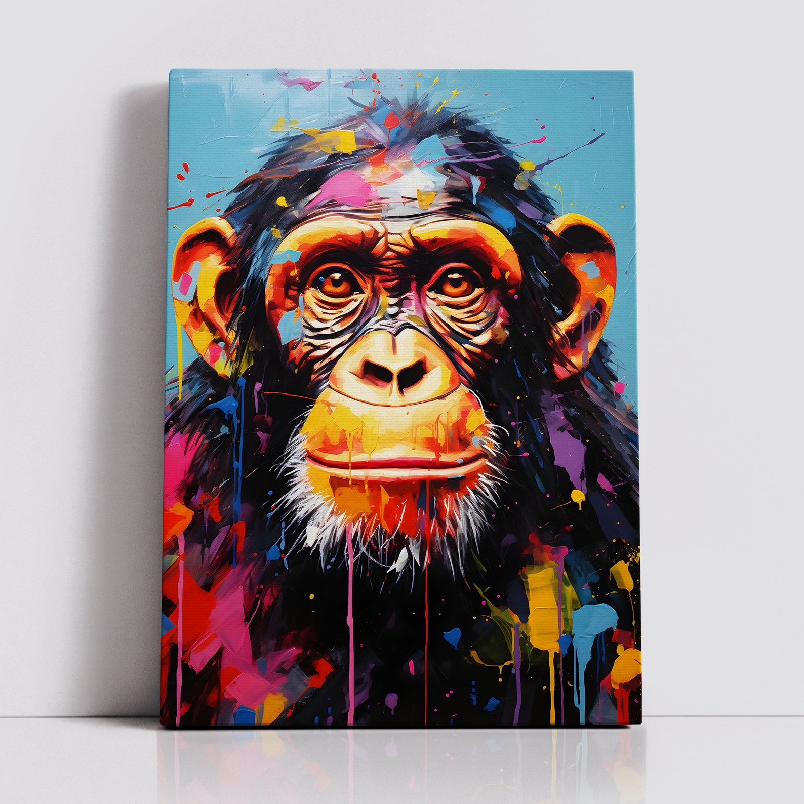 Colorful Fun Ape Animal Abstract Oil Painting Splatter Style Wall Art ...