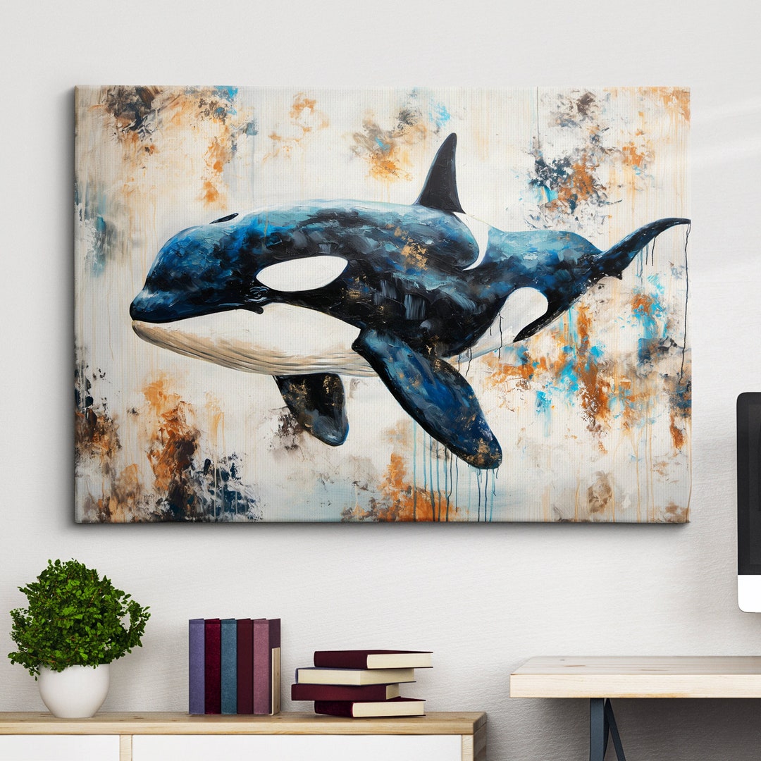 Orca Killer Whale Animal Abstract Oil Painting Colourful Paint Splatter ...