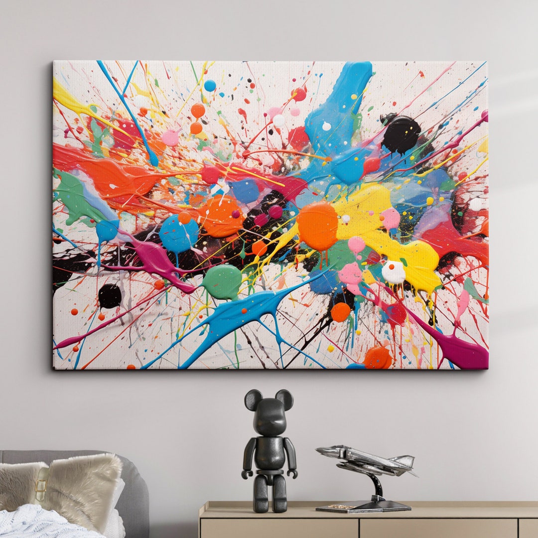 Colorful Paint Splash Abstract Oil Painting Splatter Style Wall Art ...