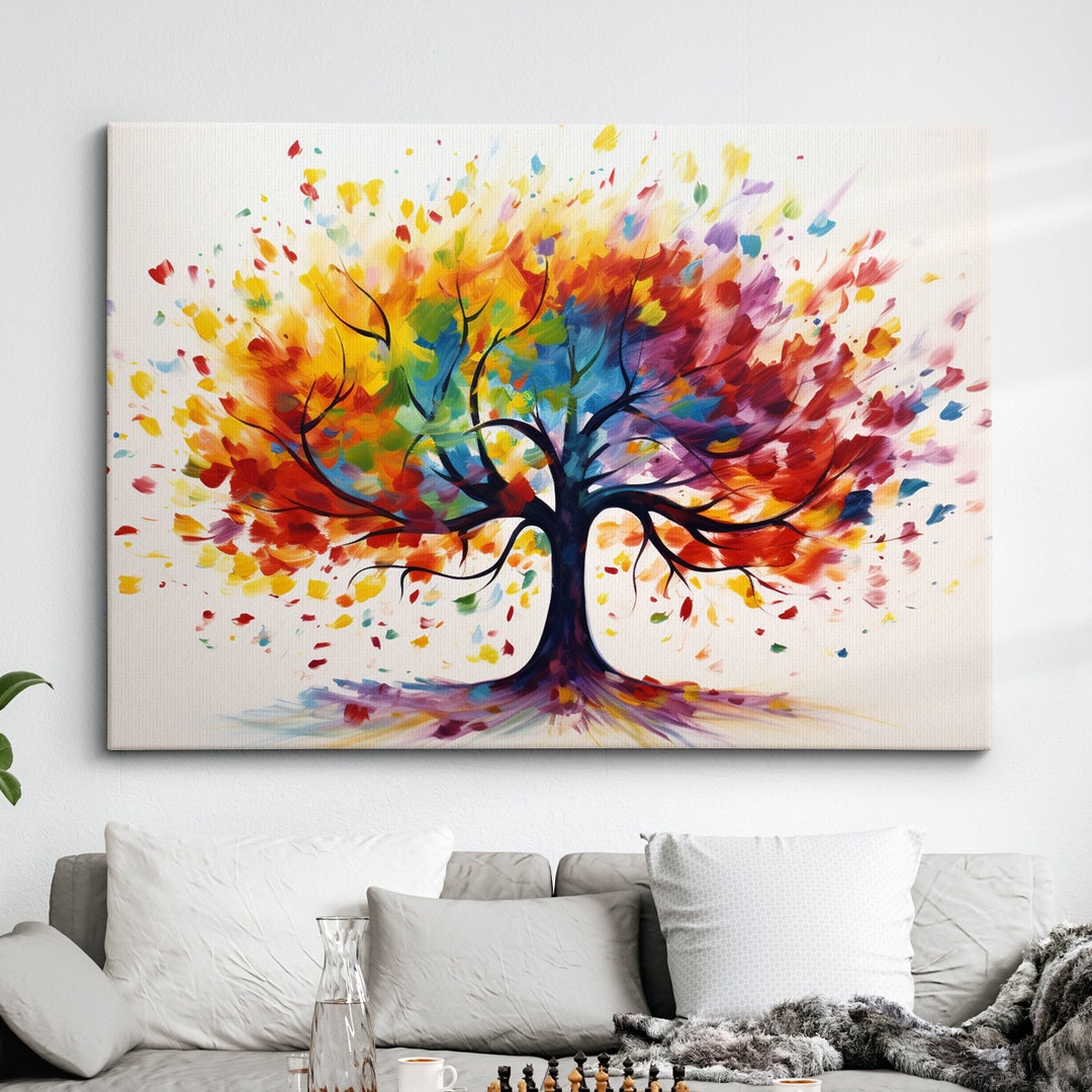 Paint Splash Tree of Life Landscape Abstract Oil Painting Wall Art ...