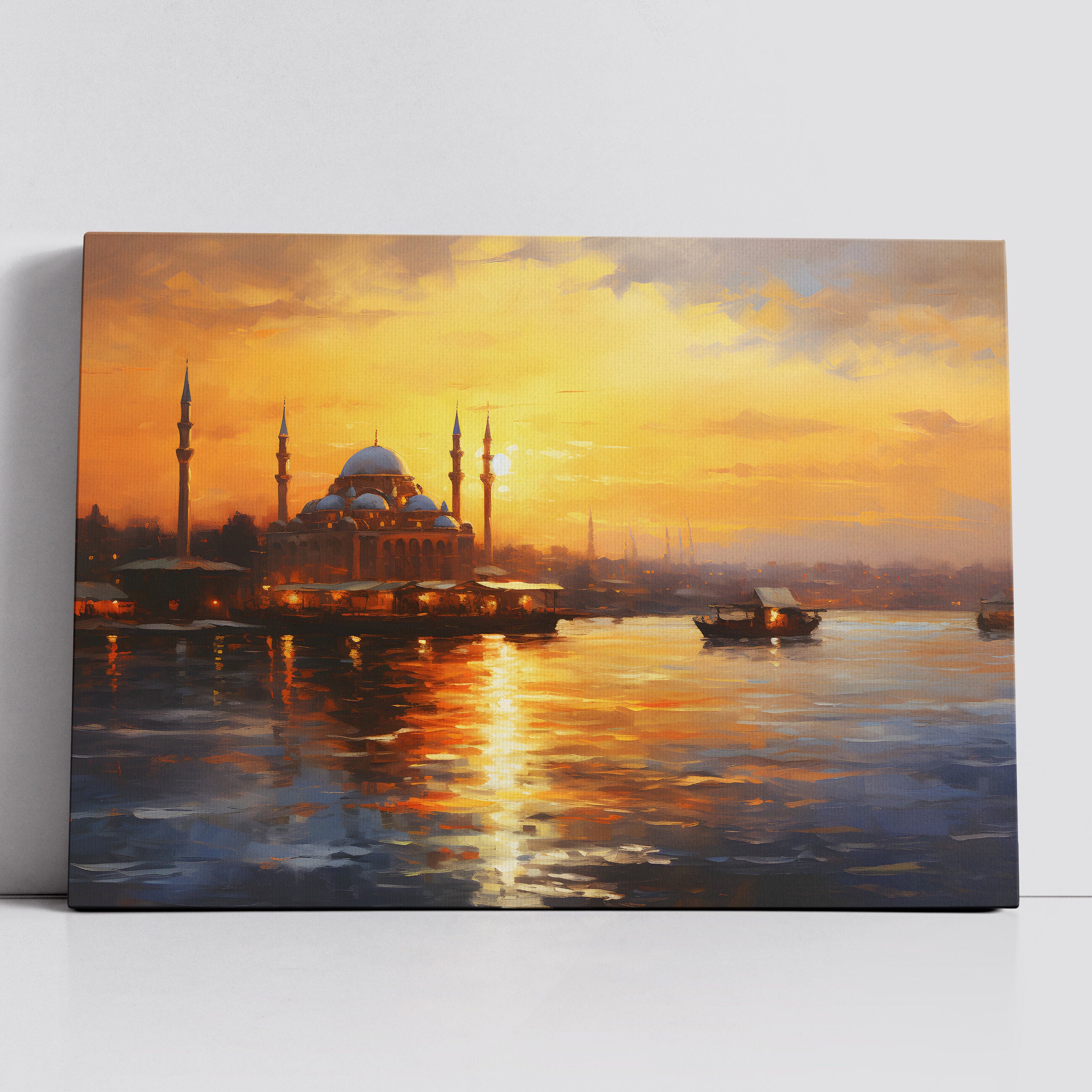 Istanbul River Mosque Turkey City Landmark Oil Painting Style Wall Art ...