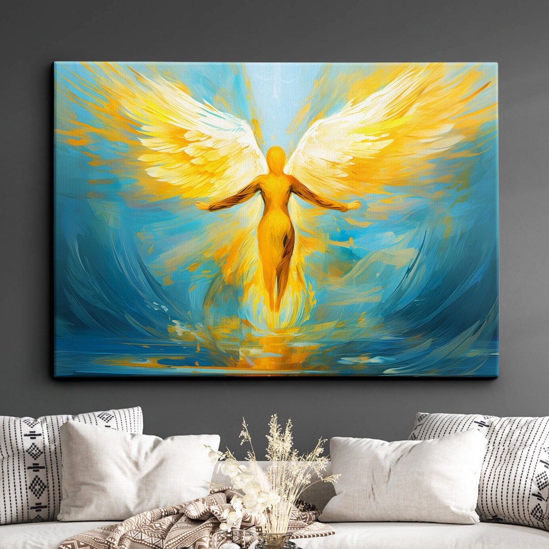 Angel Wings Abstract Oil Painting Splatter Style Wall Art Framed Canvas ...