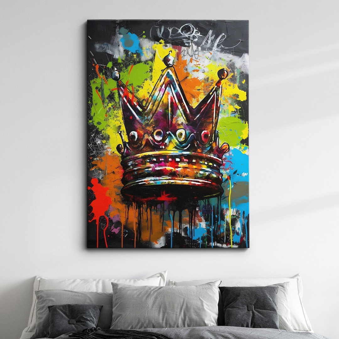 Crown Graffiti Luxury King Queen Abstract Oil Painting Wall Art Framed ...