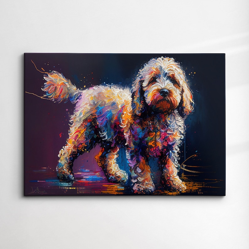 Colorful Cockapoo Dog Pet Abstract Modern Oil Painting Wall Art, Framed ...