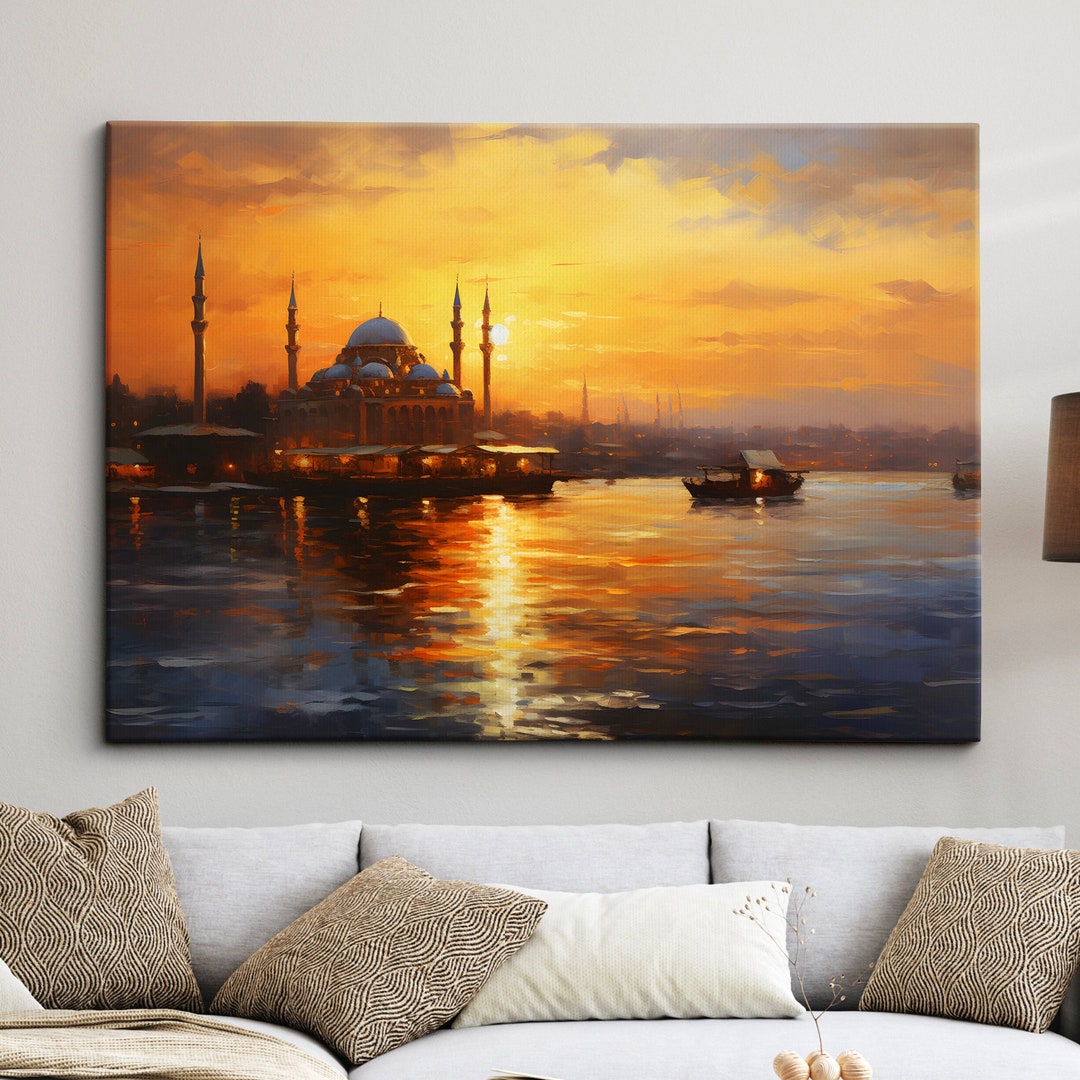 Istanbul River Mosque Turkey City Landmark Oil Painting Style Wall Art ...