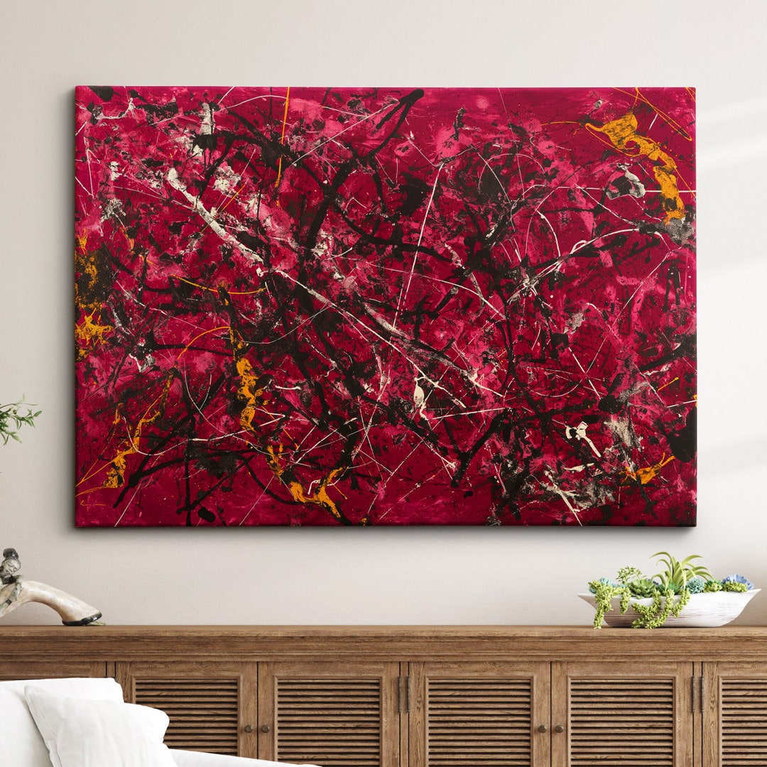 Modern Abstract Red & Black Free Form Exhibition Oil Painting Wall Art ...