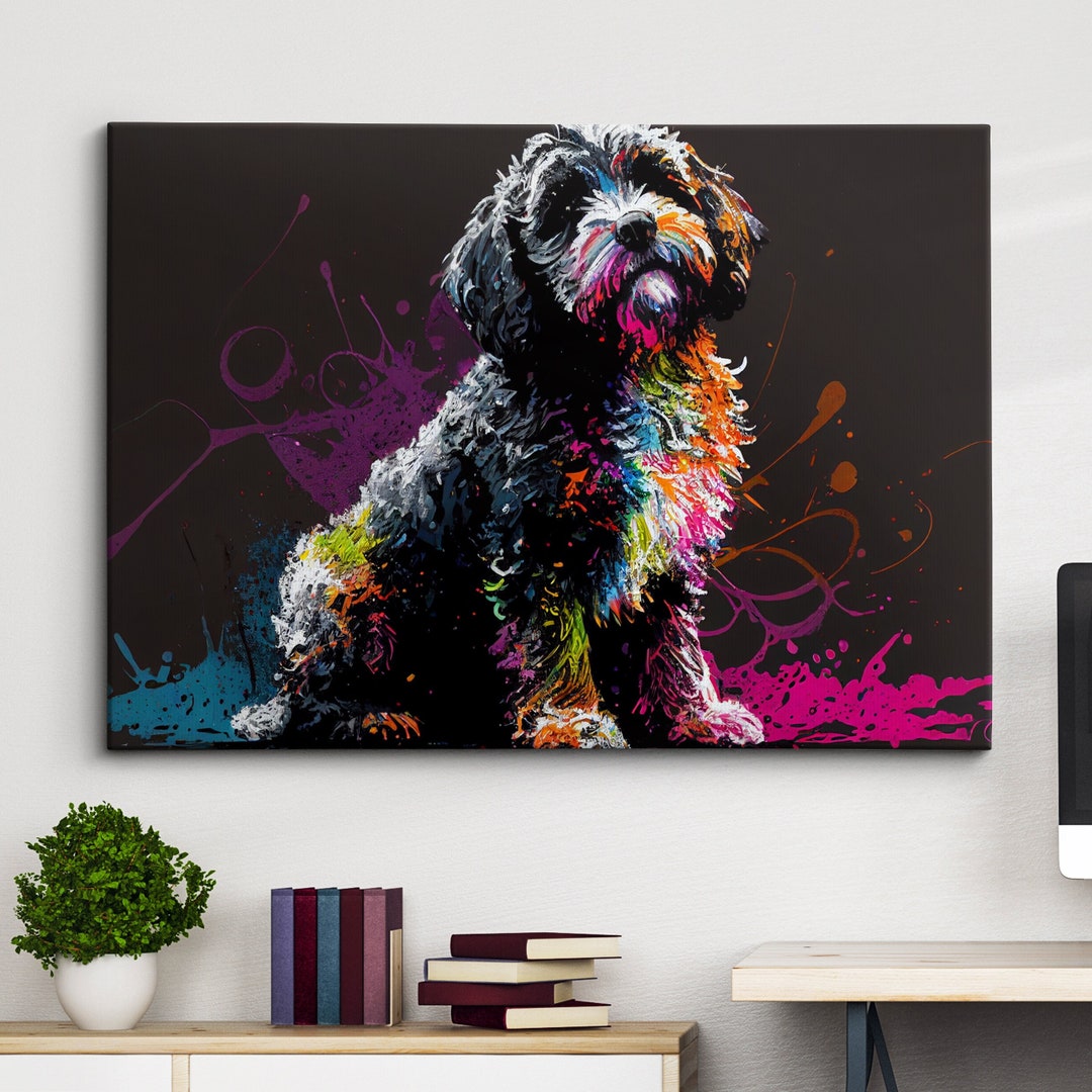 Colorful Cockapoo Dog Pet Abstract Modern Oil Painting Wall Art, Framed ...