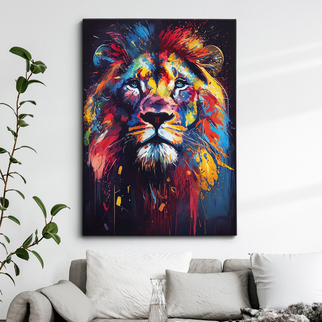 Lion Head Animal Abstract Oil Painting Splatter King Jungle Animal ...