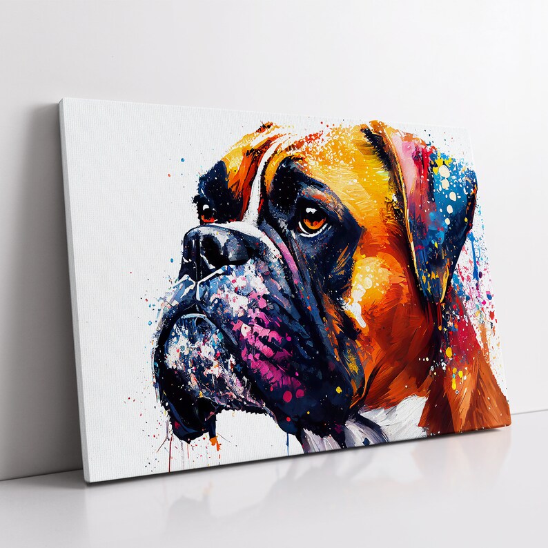 Boxer Abstract Dog Pet Animal Painting Splatter Wall Art, Framed Canvas ...