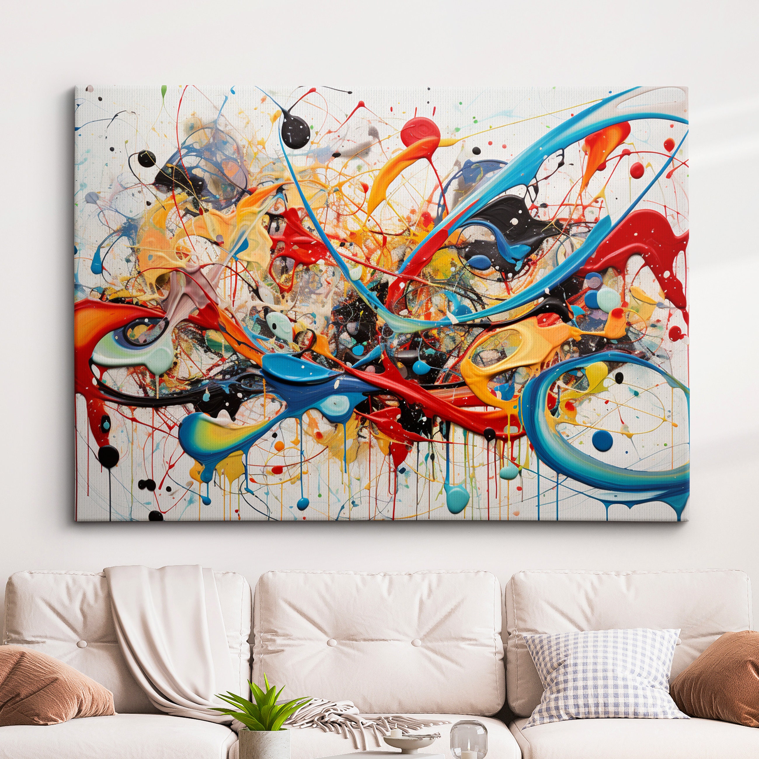 Colorful Paint Splash Abstract Oil Painting Splatter Style Wall Art ...