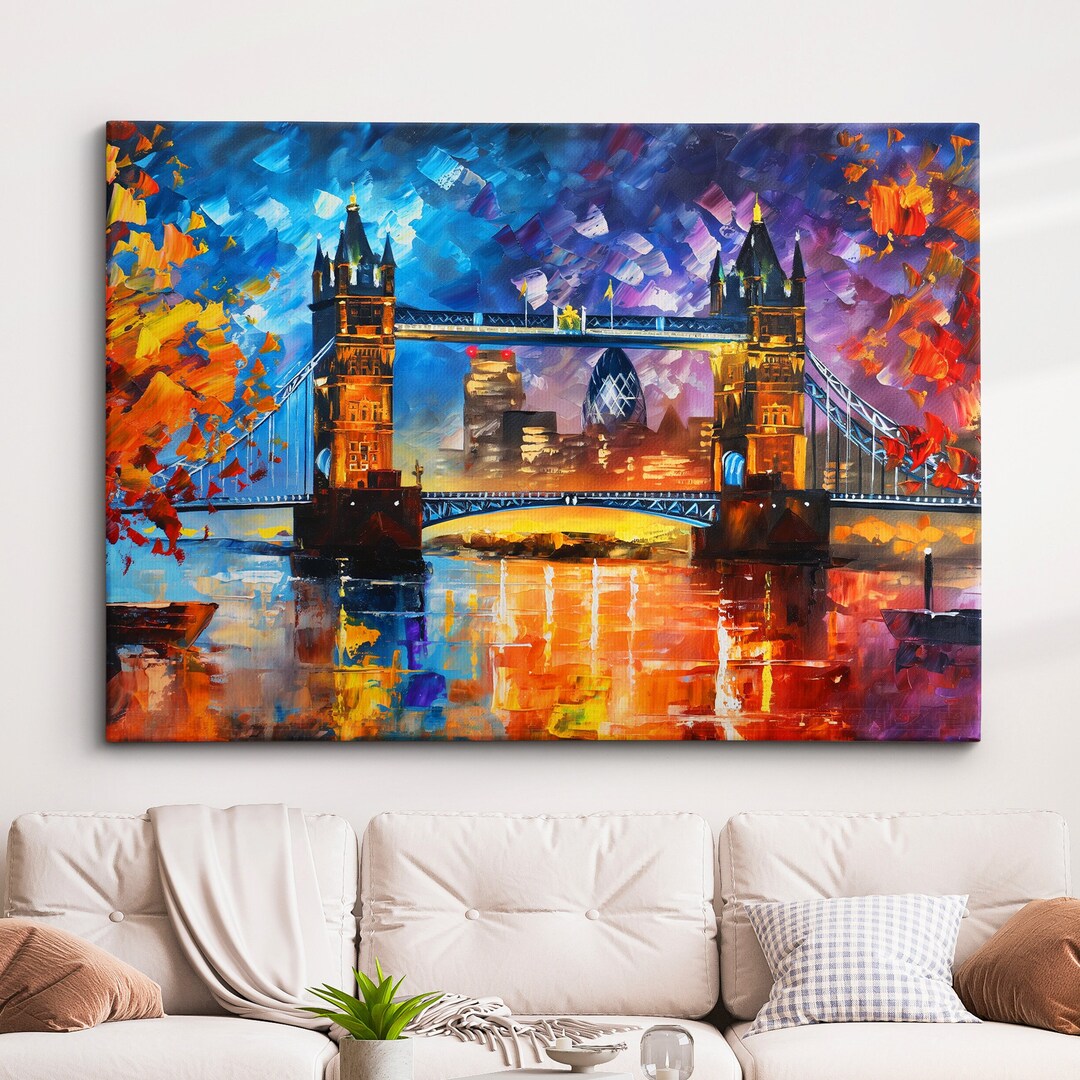 London Tower Bridge Landmark Oil Painting Style Wall Art, Framed ...