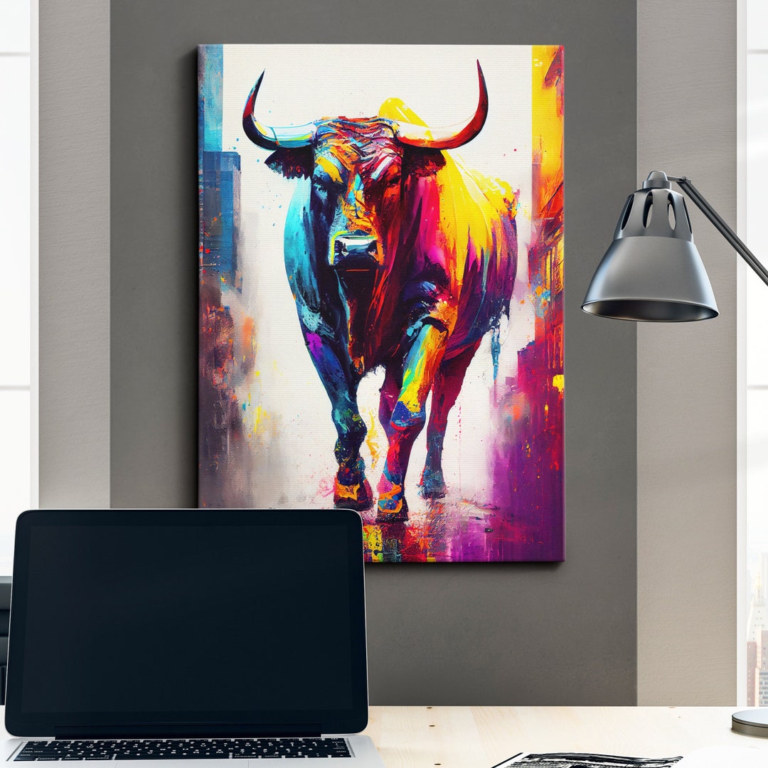 Bull Abstract Oil Painting Wall Art Animal Framed Canvas Poster Print ...