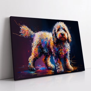 Colorful Cockapoo Dog Pet Abstract Modern Oil Painting Wall Art, Framed ...