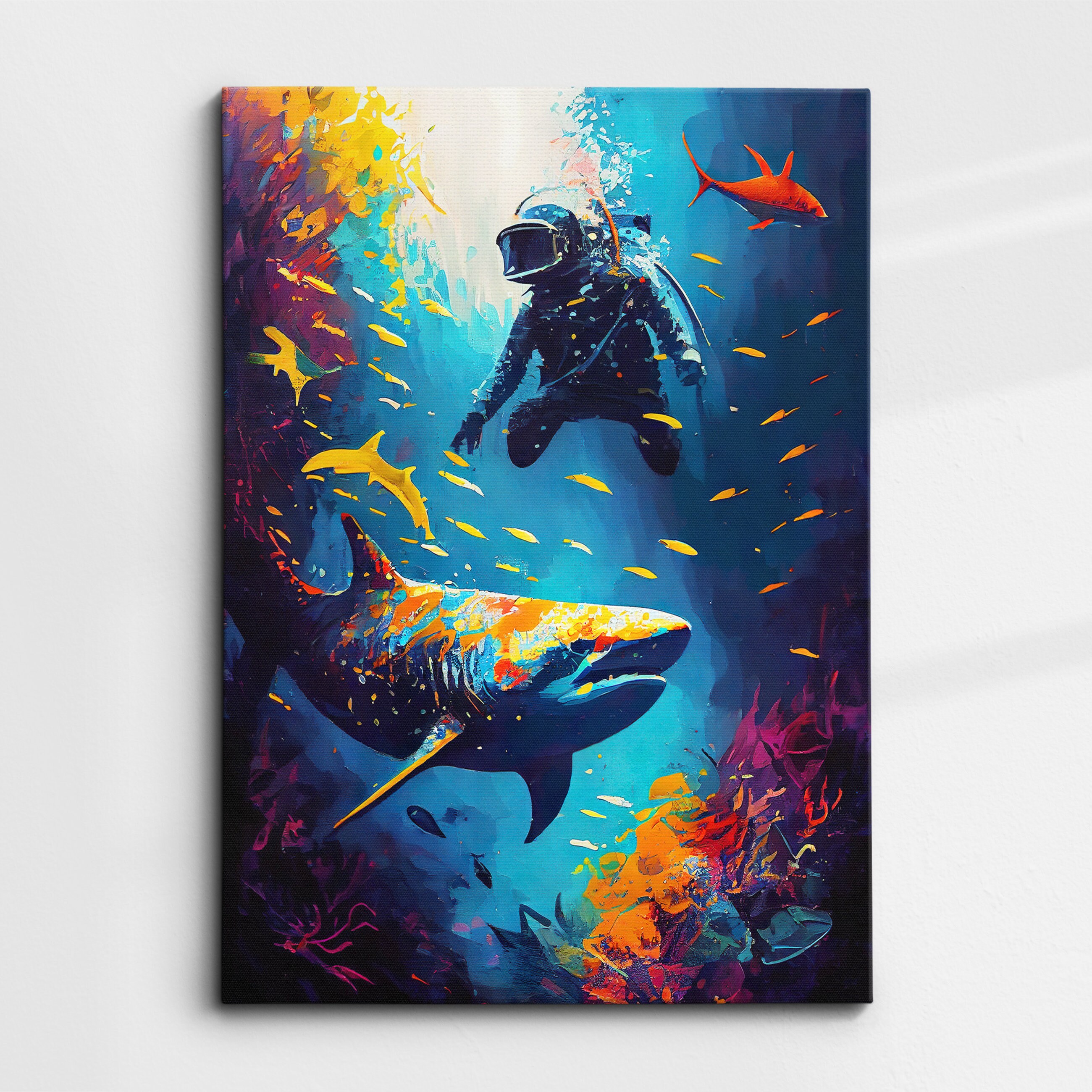 Scuba Diver Ocean Sea Abstract Oil Painting Paint Colorful Splatter ...