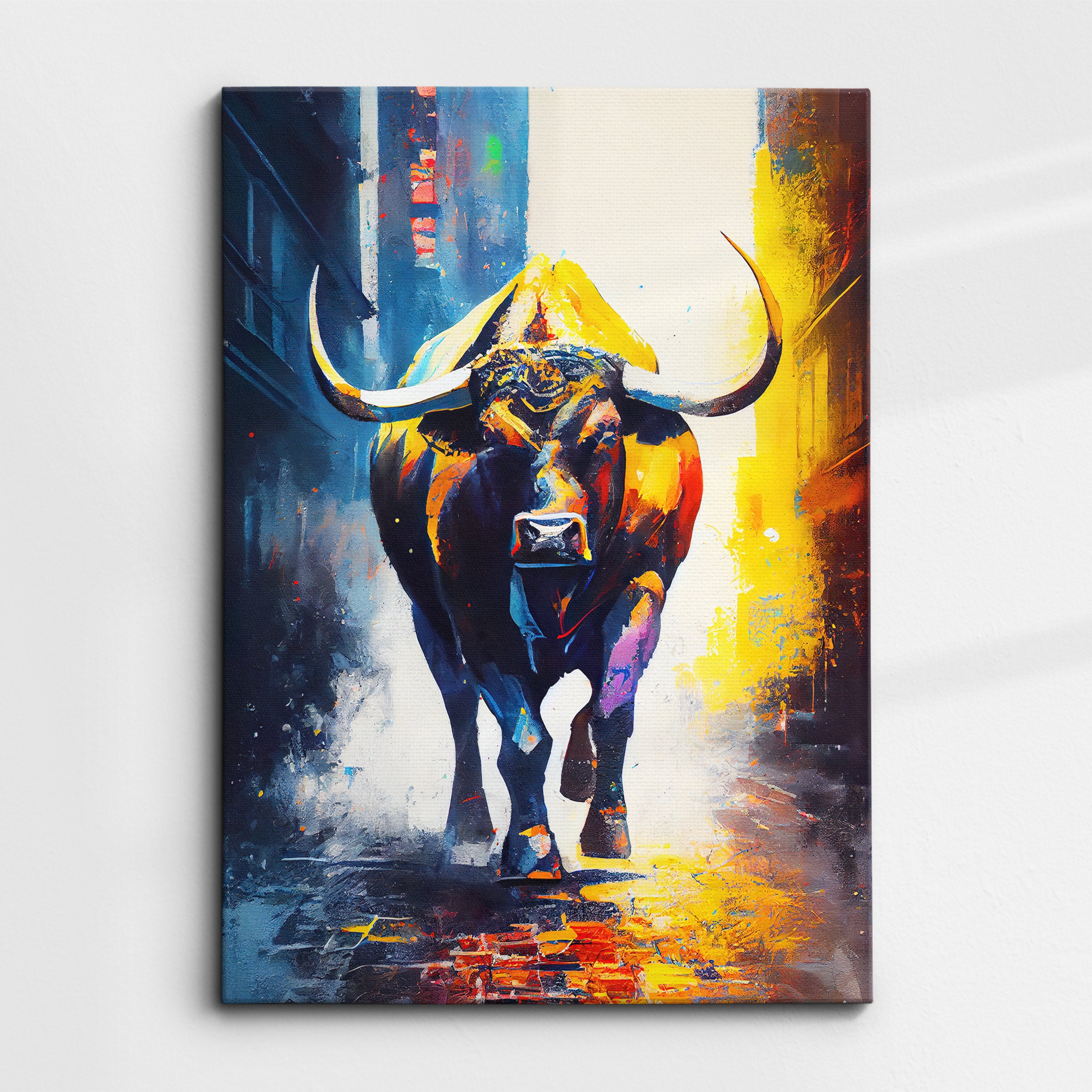 Bull Abstract Oil Painting Wall Art Animal Framed Canvas Poster Print ...