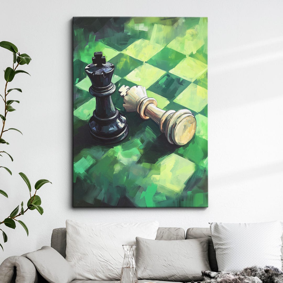 Chess Oil Painting Canvas Wall Art Framed Vintage Style Chessboard ...