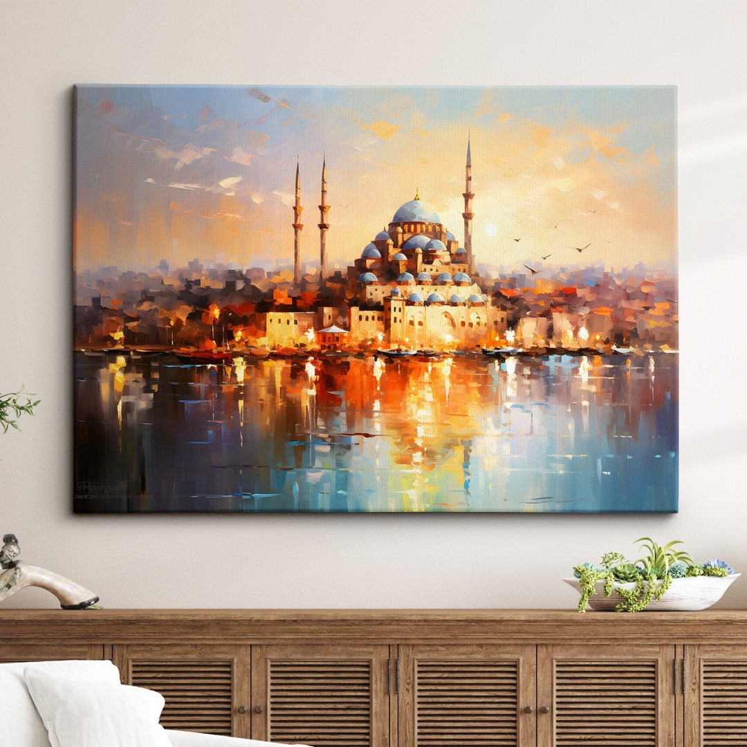 Istanbul River Mosque Turkey City Landmark Oil Painting Style Wall Art ...