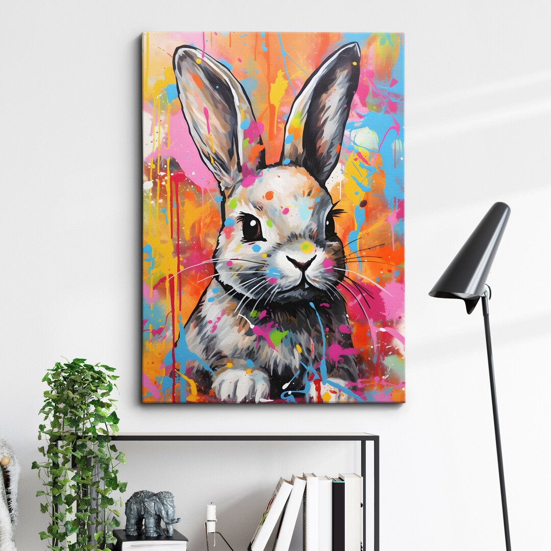 Fun Rabbit Graffiti Pet Animal Abstract Oil Painting Wall Art Framed ...