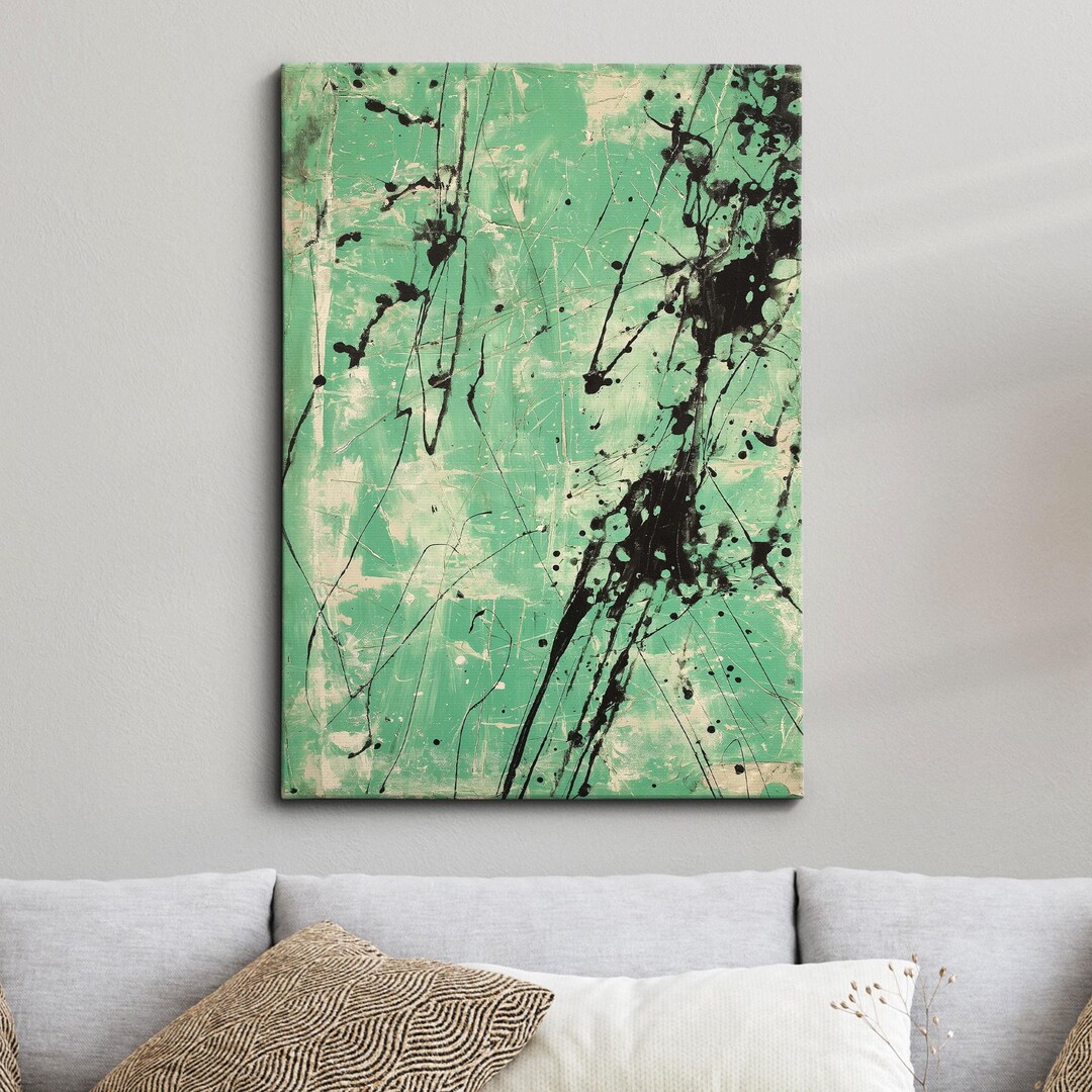 Modern Abstract Green & Black Free Form Exhibition Oil Painting Wall ...