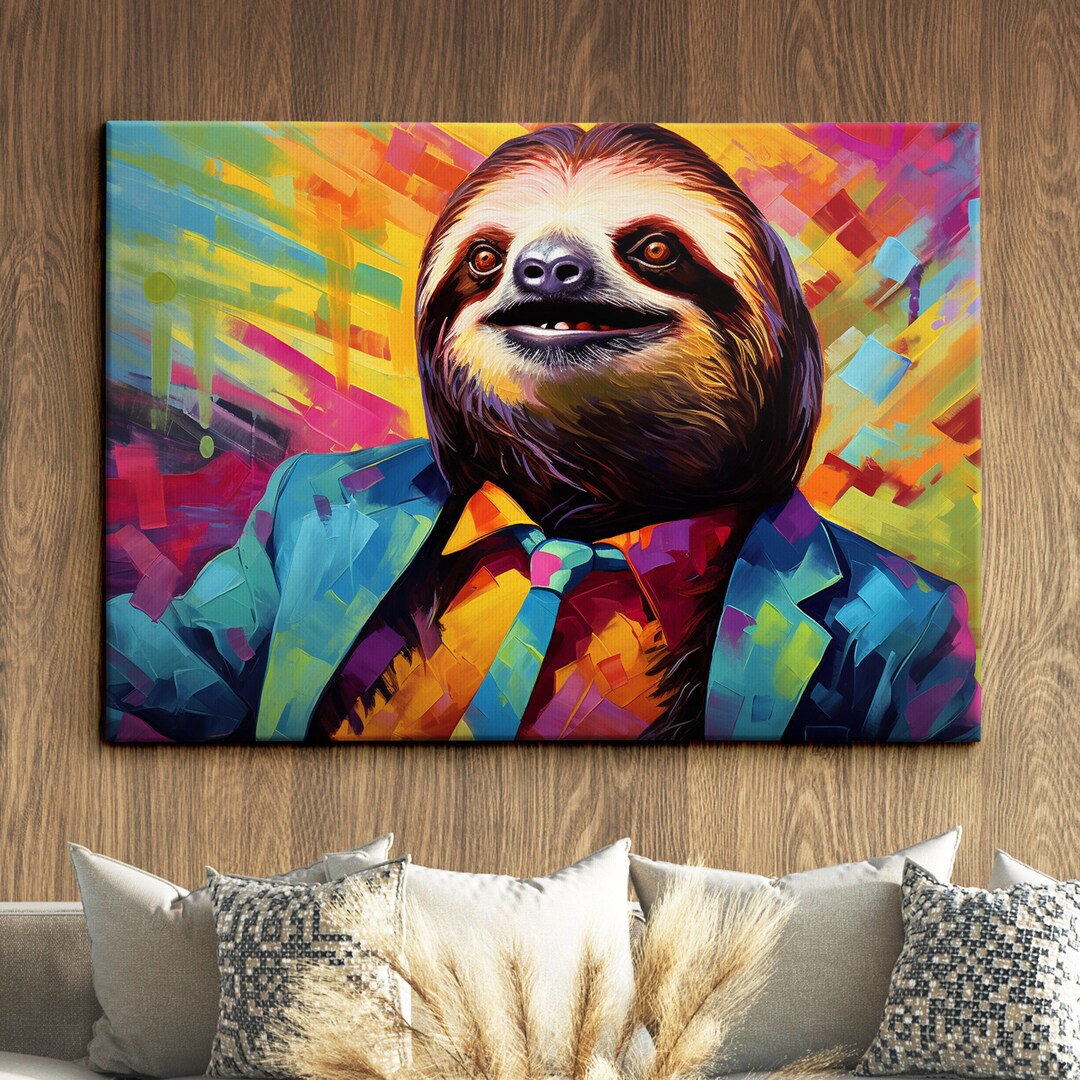 Sloth Wearing Blue Suit Abstract Modern Painting Wall Art, Framed ...