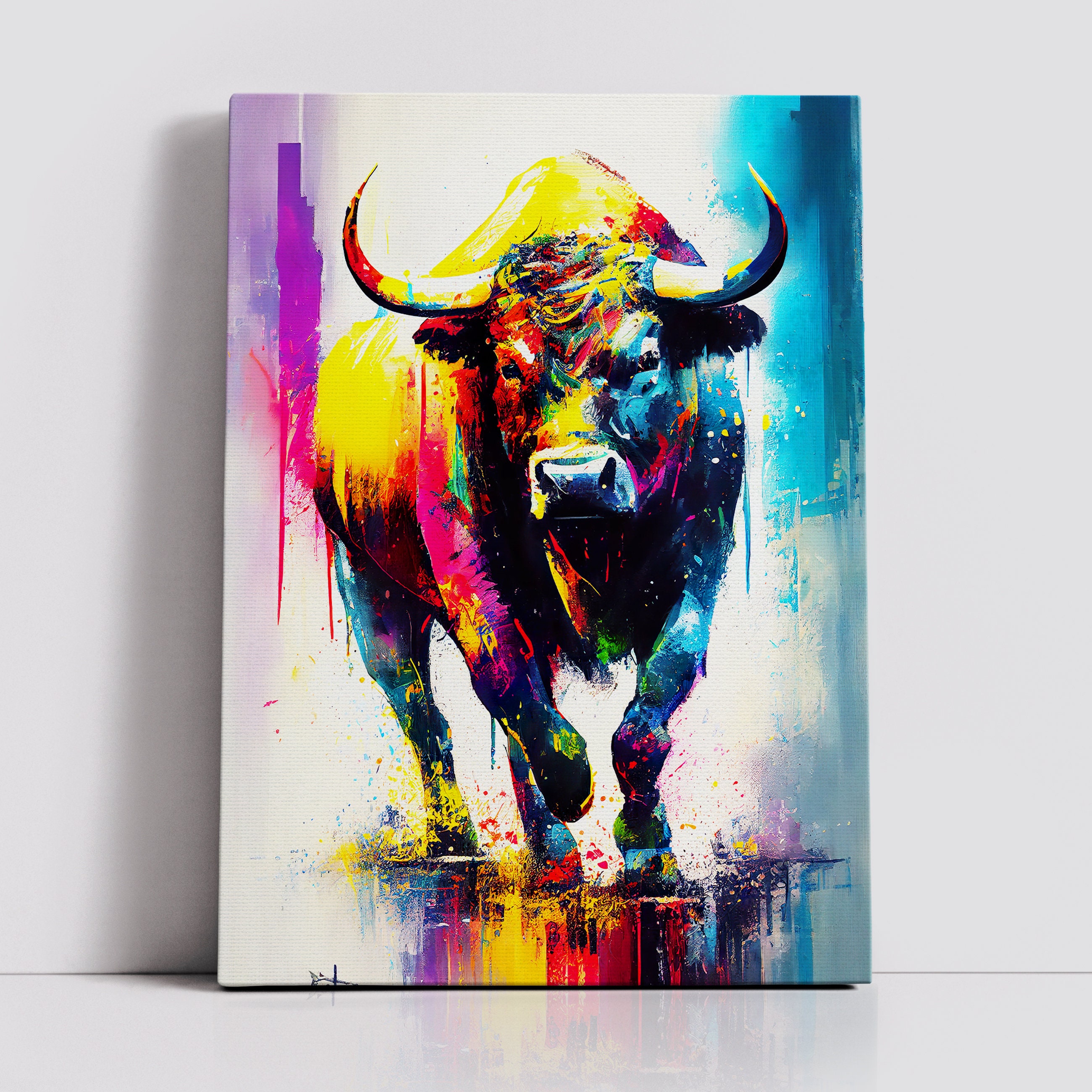 Bull Abstract Oil Painting Wall Art Animal Framed Canvas Poster Print ...