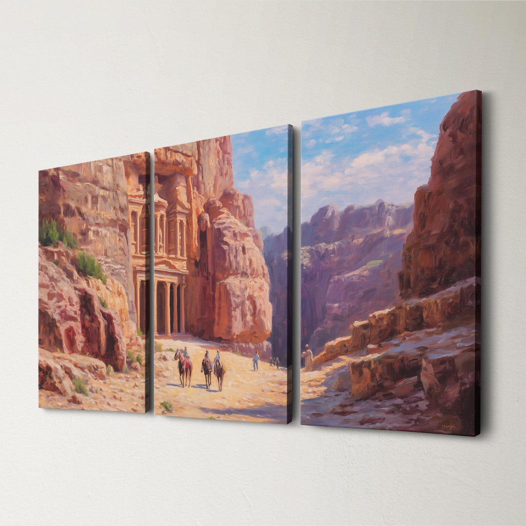 Petra Treasury 3 Panel Split Canvas Wall Art Ancient Treasury Rose-red ...