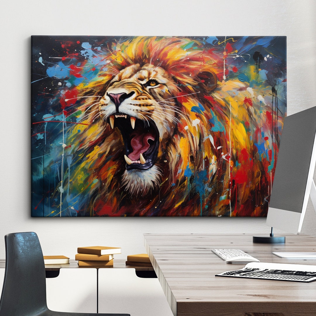 Colorful Lion Roar Abstract Oil Painting Splatter Style Wall Art ...