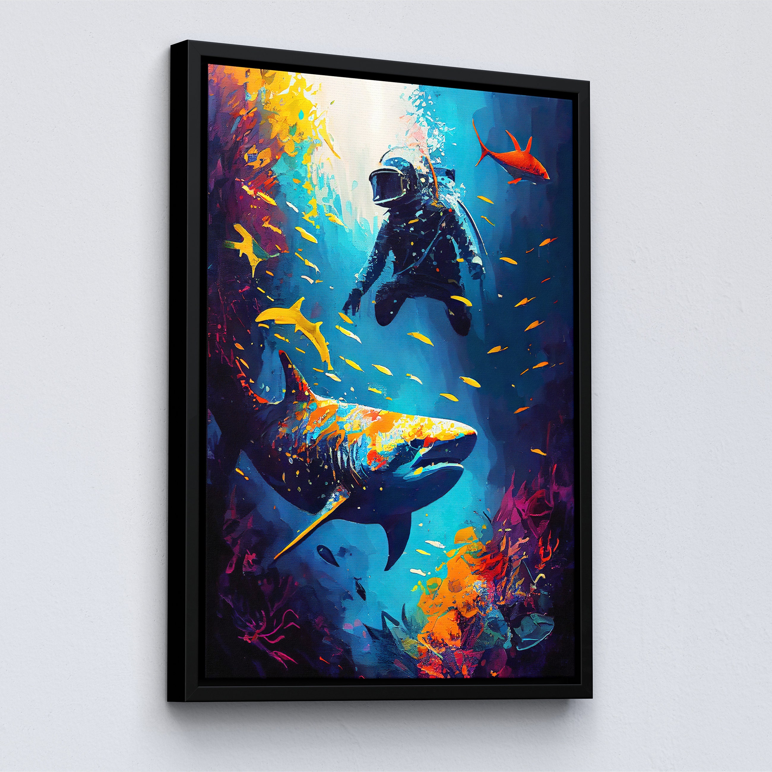 Scuba Diver Ocean Sea Abstract Oil Painting Paint Colorful Splatter ...