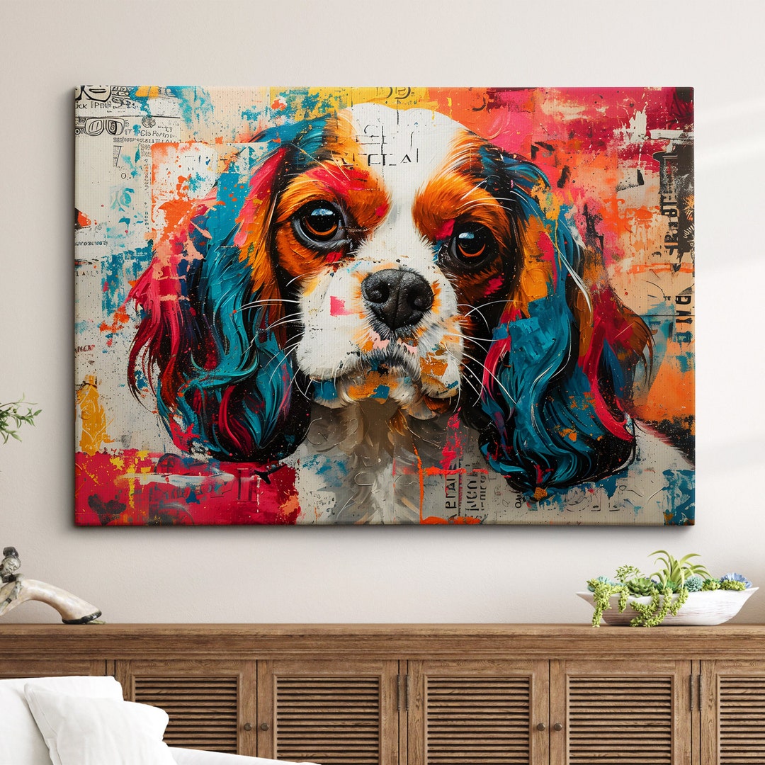 Colorful Cavalier King Charles Spaniel Modern Oil Painting Wall Art ...